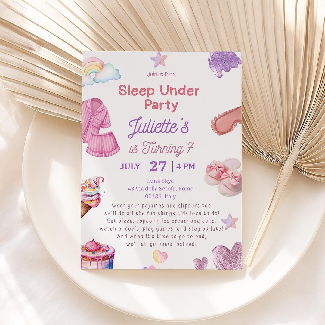 Sleep Under Birthday Invitation Girls Slumber Party Invite Sleep Under ...