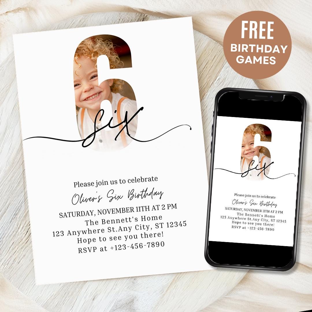 Editable 6th Birthday Invitation Sixth Birthday Invite Template 6 Th ...