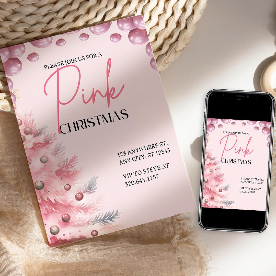 Editable Pink Christmas Party Invitation, Holiday Party, Girls Night ...