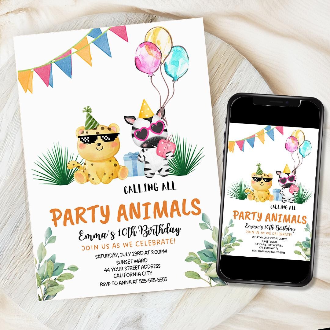 Mod Party Animals Birthday Invitation Template, Leopard Print, Safari ...