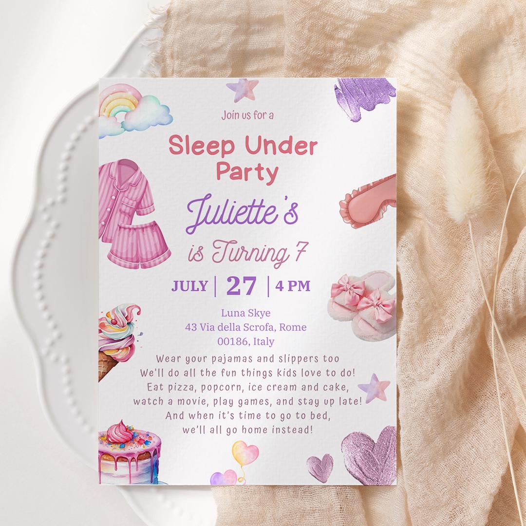 Sleep Under Birthday Invitation Girls Slumber Party Invite Sleep Under ...