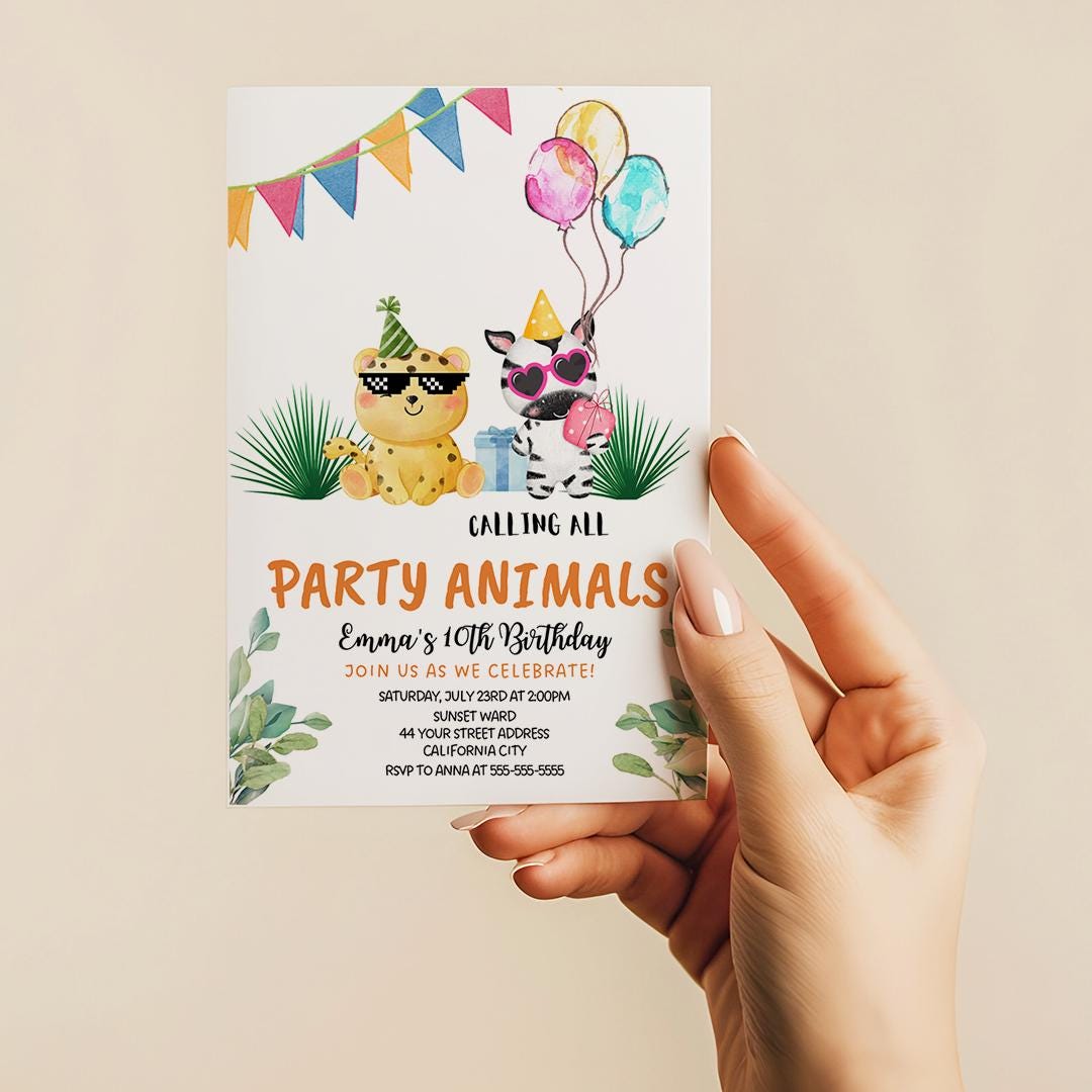 Mod Party Animals Birthday Invitation Template, Leopard Print, Safari ...