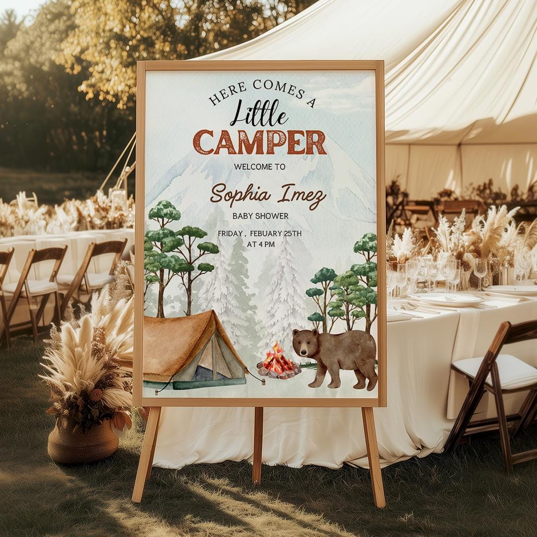 A Little Camper Baby Shower Welcome Sign Template, Camping Baby Shower ...