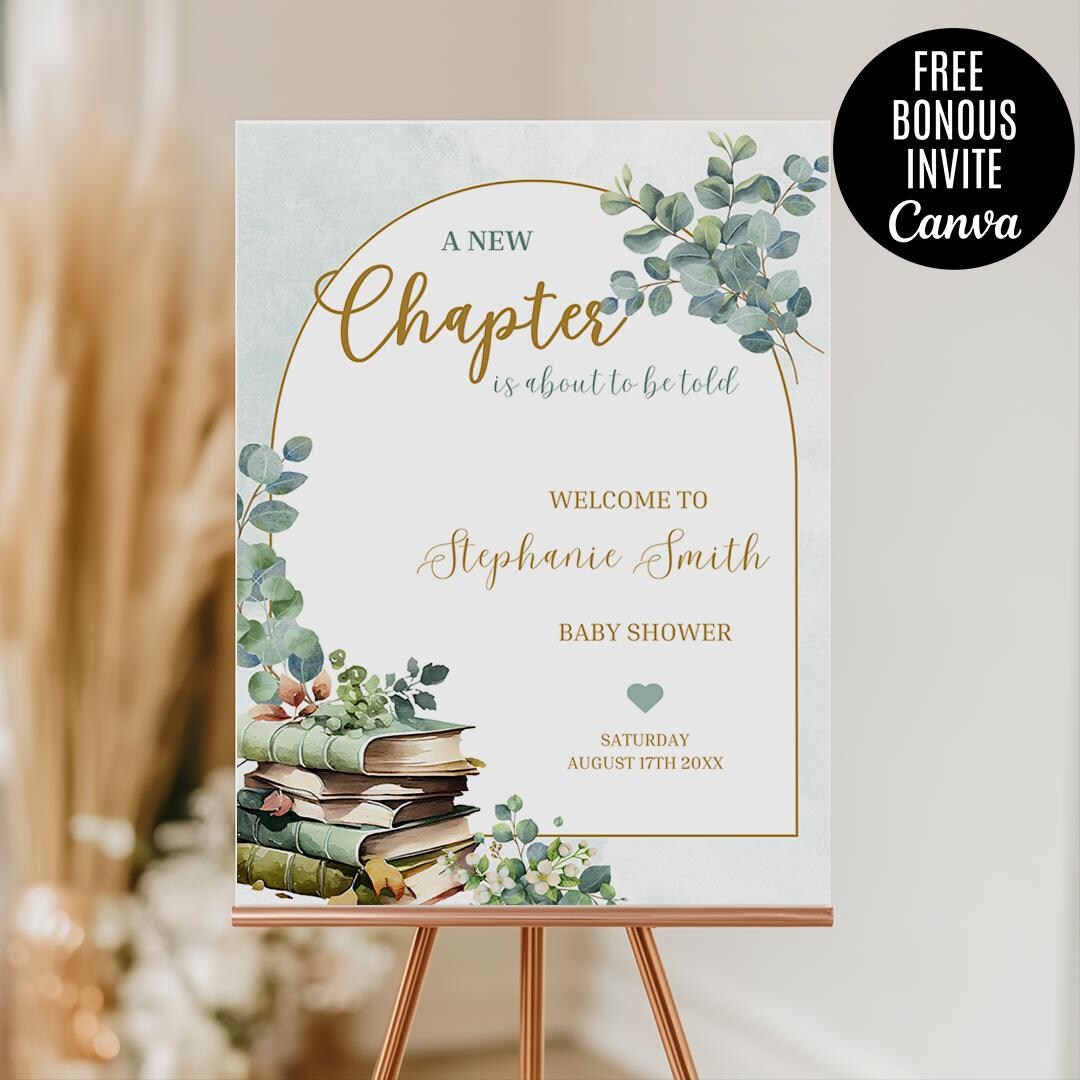 A New Chapter Begins Baby Shower Welcome Sign Girl Storybook Baby ...