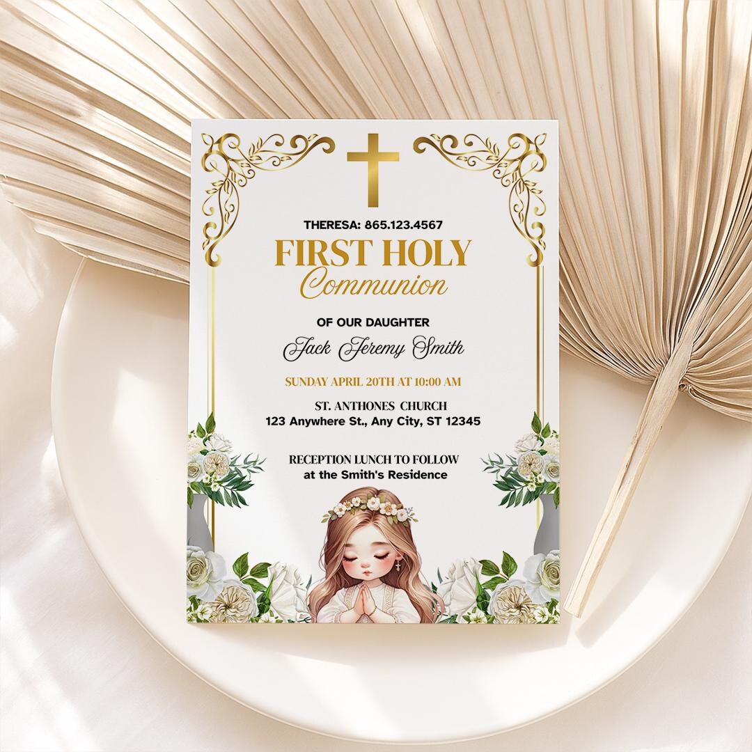 Girl First Communion Printables, Personalized Communion Invitation ...