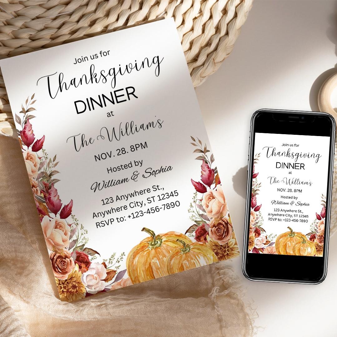 Editable Thanksgiving Dinner Invitation, Thanksgiving Party, Printable ...