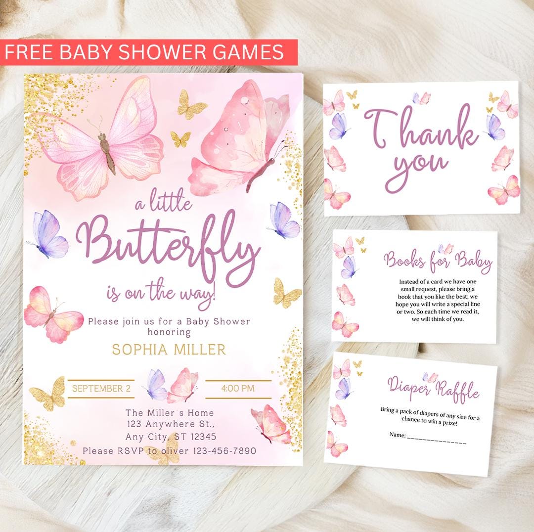 Editable Butterfly Baby Shower Bundle, Baby Shower Bundle, Butterfly ...
