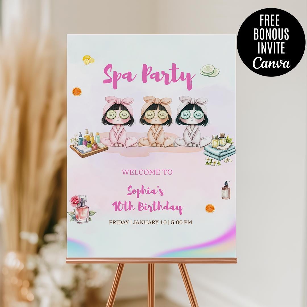 Join Us for A Spa Party Welcome Sign, Editable Pamper Party Decor ...