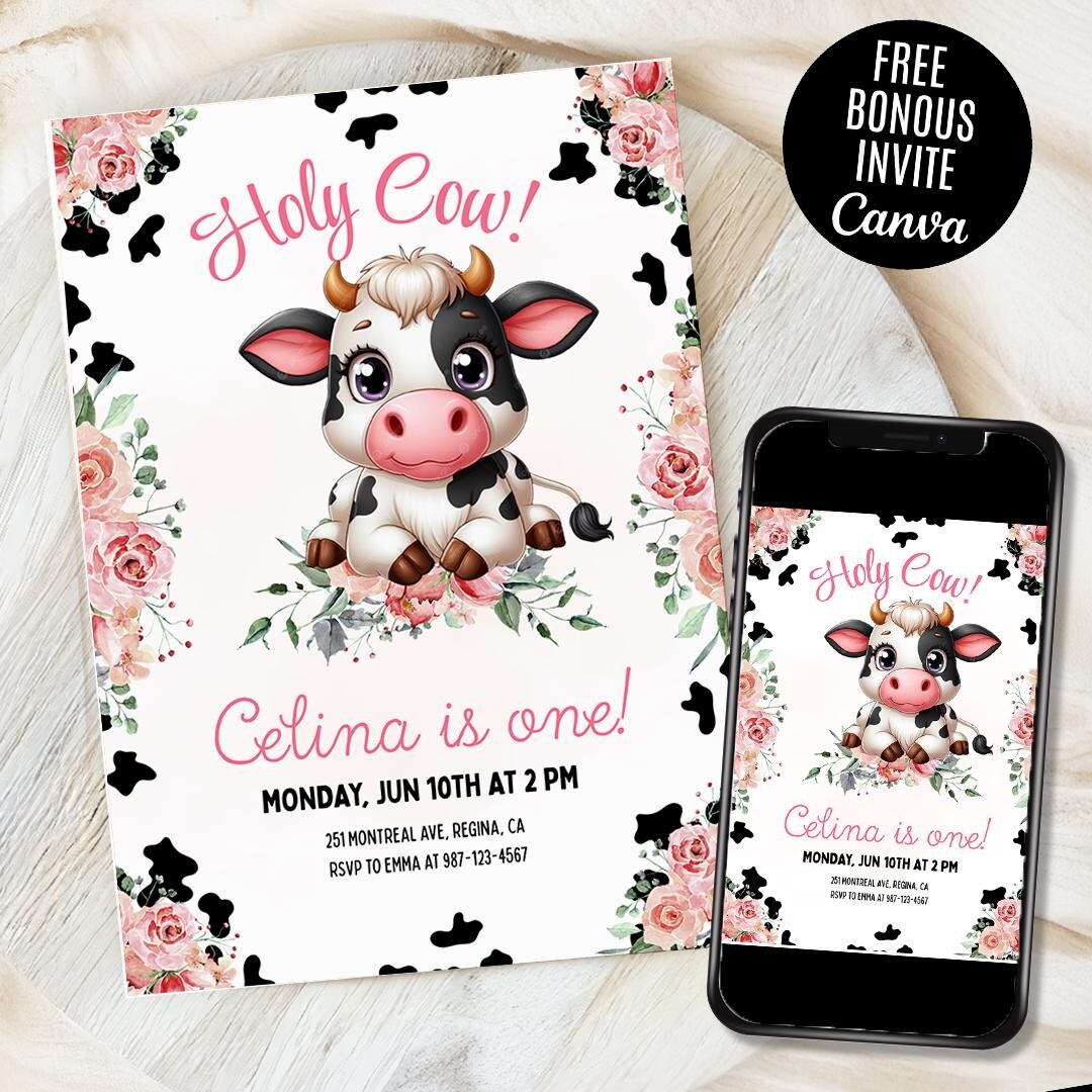 Holy Cow Im One Holy Cow Invitation Holy Cow Birthday 1st Birthday ...