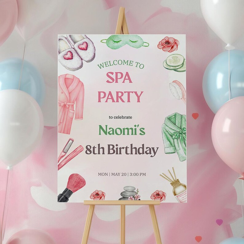 Girls Spa Birthday, Spa Party Birthday Welcome Sign, Pamper Party Decor ...
