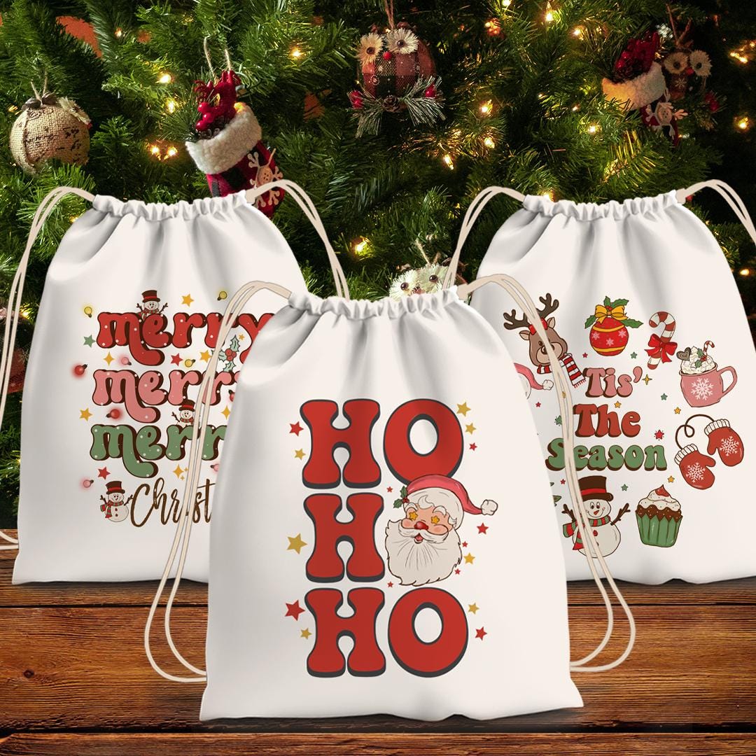 Personalized Gift Bags for Christmas, Canvas Bulk Holiday Party Favor ...