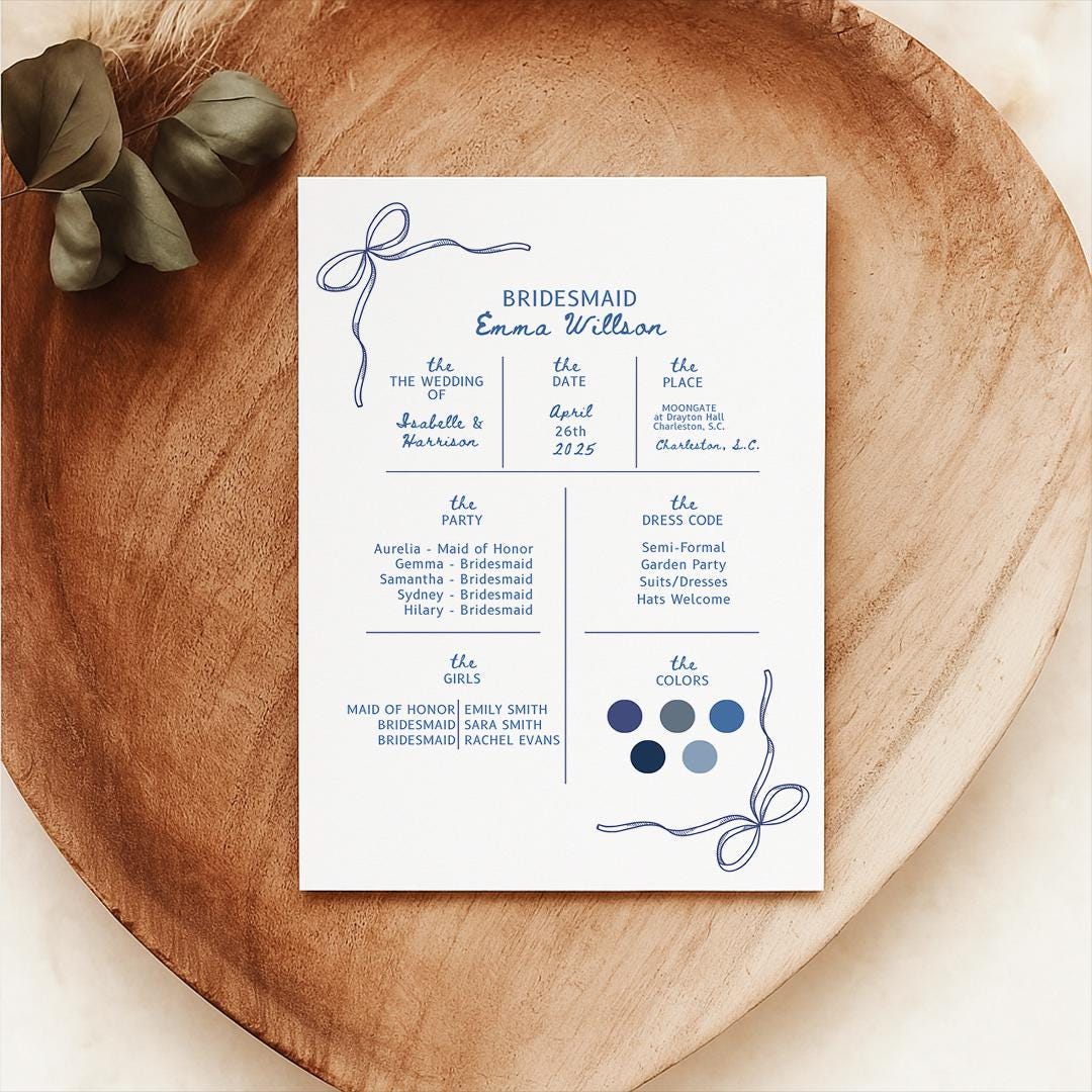 Bridesmaid Information Card, Hand Drawn Will You Be My Bridesmaid Card ...
