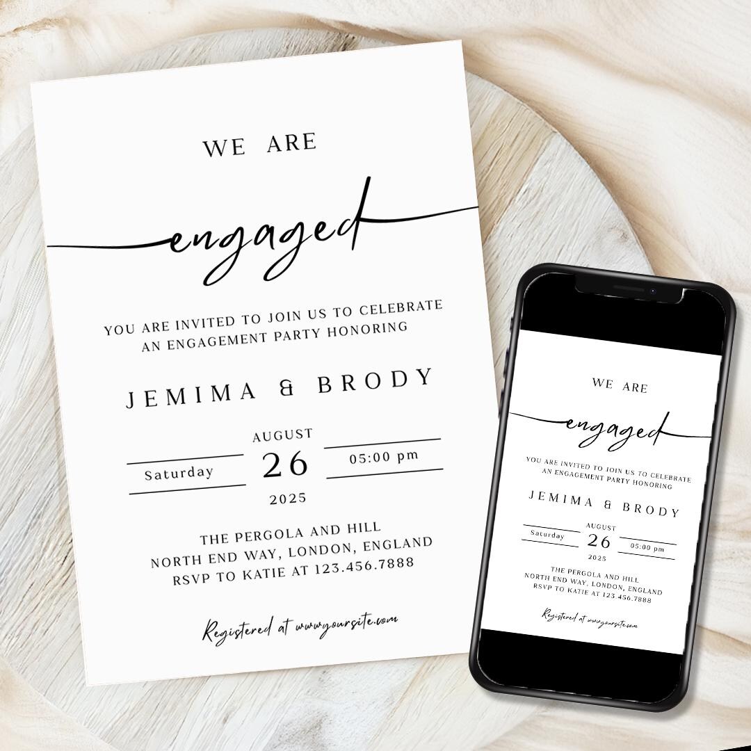 Modern Engagement Invitation Template, We're Engaged Invite, Modern ...
