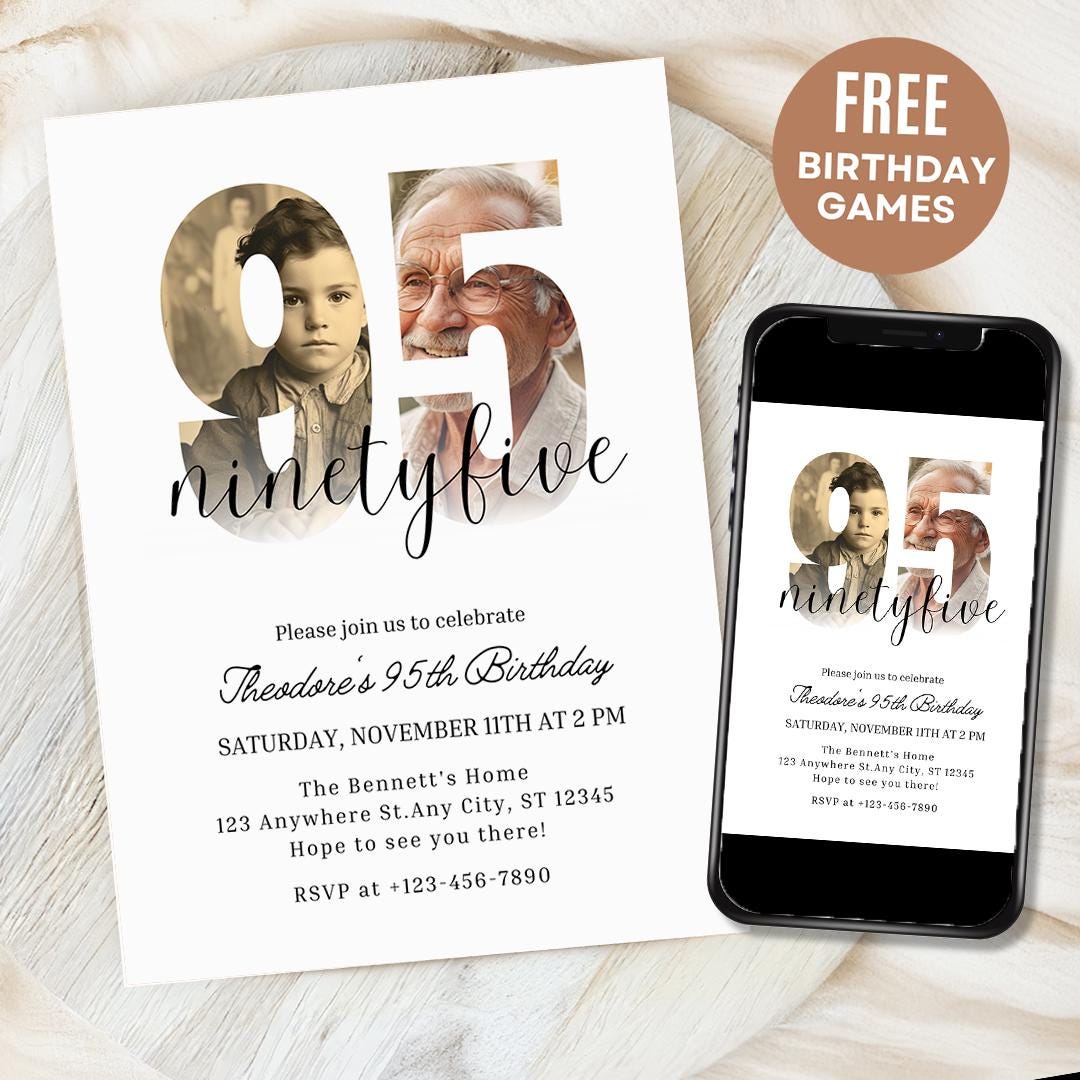 95th Birthday Invitation Template 95th Digital Invite Instant Download ...