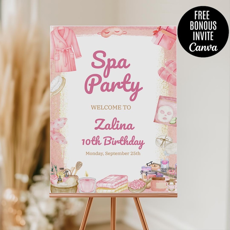 Girls Spa Birthday, Spa Party Birthday Welcome Sign, Pamper Party Decor ...