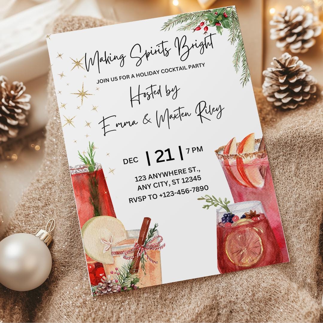 Holiday Cocktail Party Invitation, Editable Christmas Cocktail Party ...
