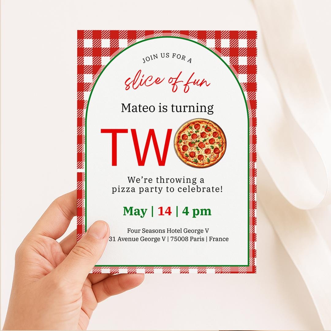 Slice of Fun Turning Two Birthday Invitation Template, Pizzeria Theme ...