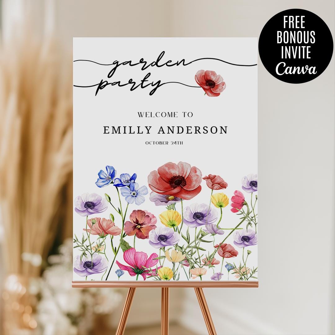 Garden Party, Wildflower Birthday Party Welcome Sign Template, Flower ...