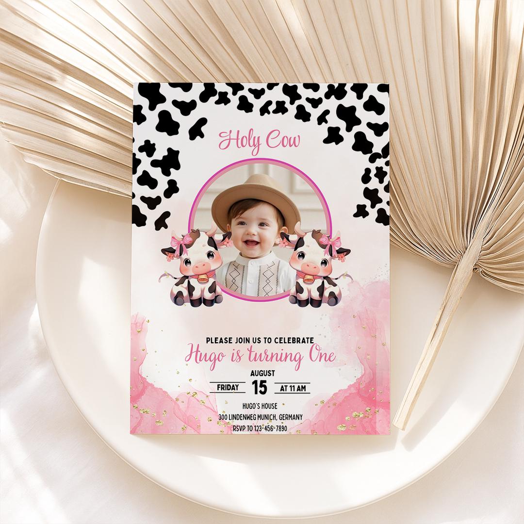 Holy Cow Birthday Invitation Template, Photo Invite, Editable Holy Cow ...