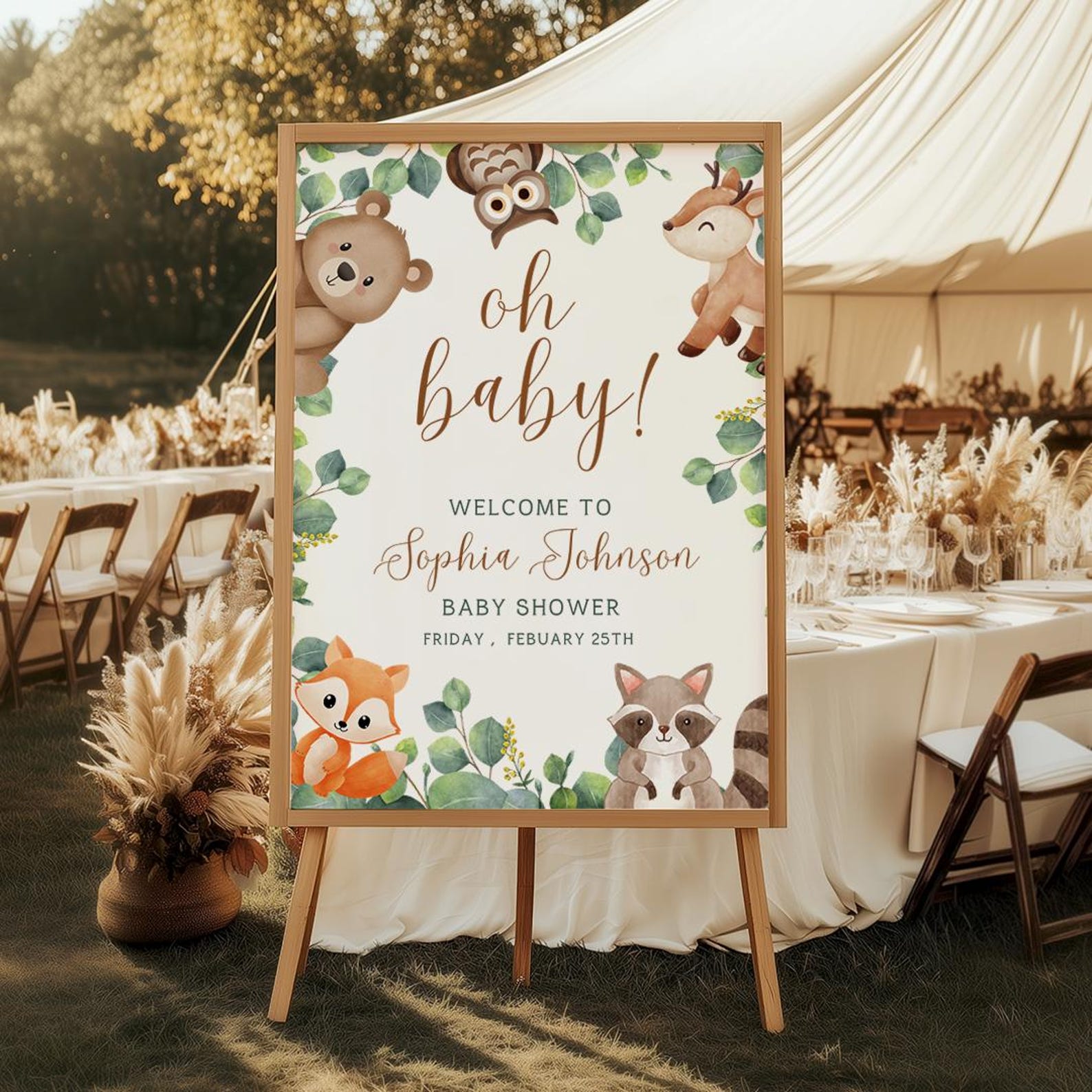 Woodland Baby Shower Welcome Sign, Woodland Animals Baby Shower Sign ...