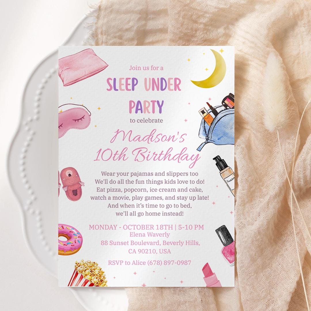 Sleep Under Party Birthday Invitation, Editable Sleep Under Birthday ...