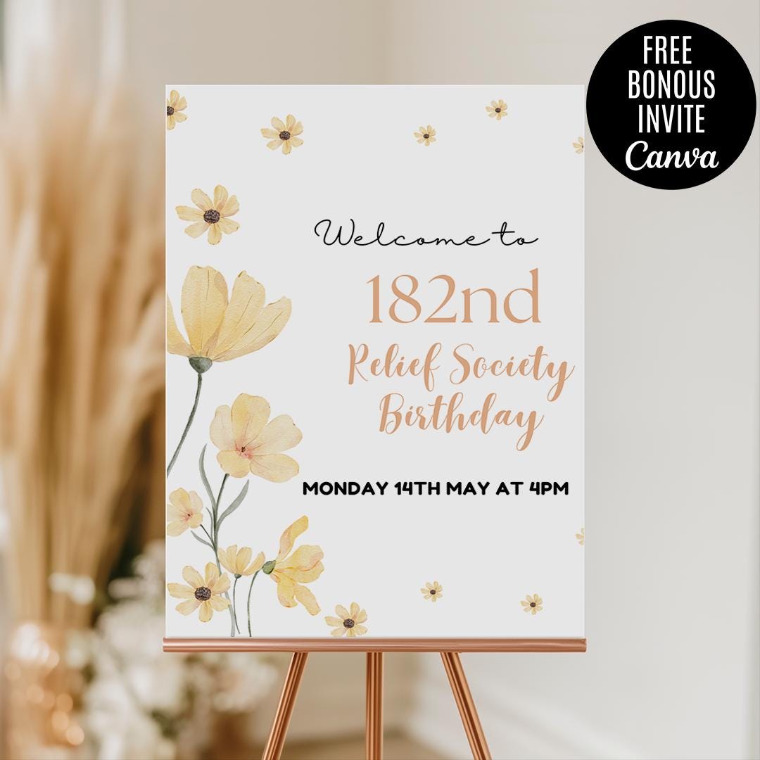 Relief Society Birthday Dinner Welcome Sign Template - Wildflower ...