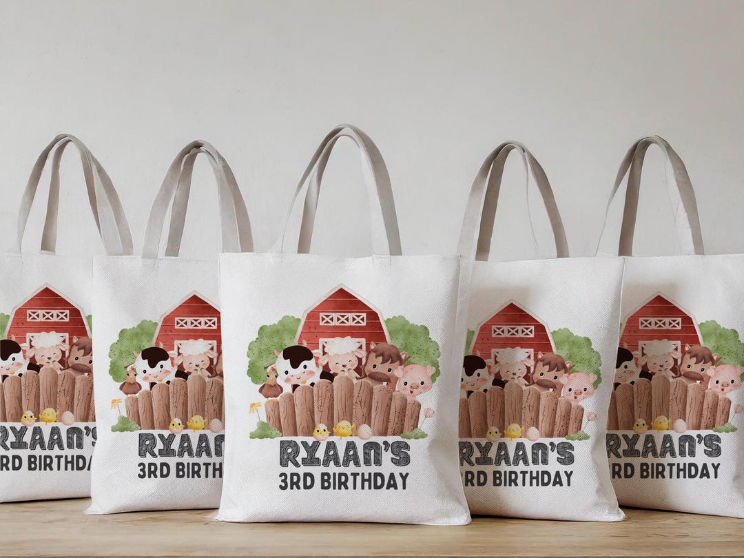 Farm Party Favor Bags, Customized Tote Bags, Farm Kids Party Treat Bag ...