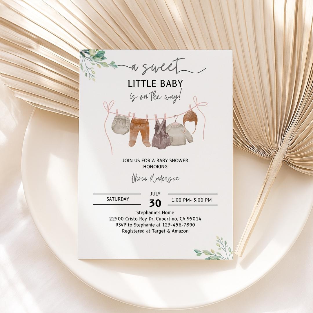 A Sweet Little Baby is on the Way Baby Shower Invitation, Clothesline ...