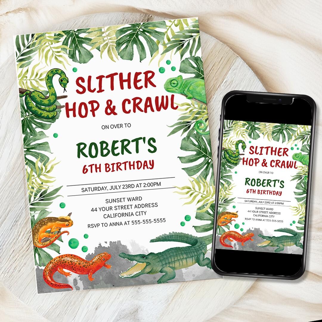 Editable Reptile Birthday Invitation, Slither, Hop and Crawl Invite ...