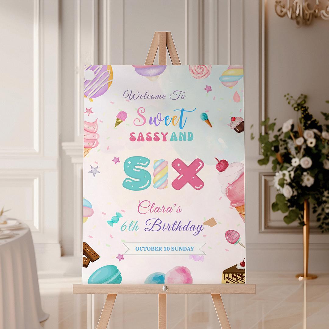Sweet Sassy and Six Birthday Welcome Sign Girl 6th Birthday Party Decor ...