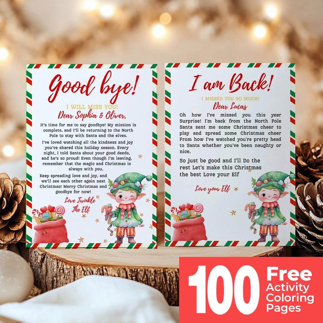 Elf Arrival Letter, First Time Elf Good Bye I Am Back Letter, Christmas ...