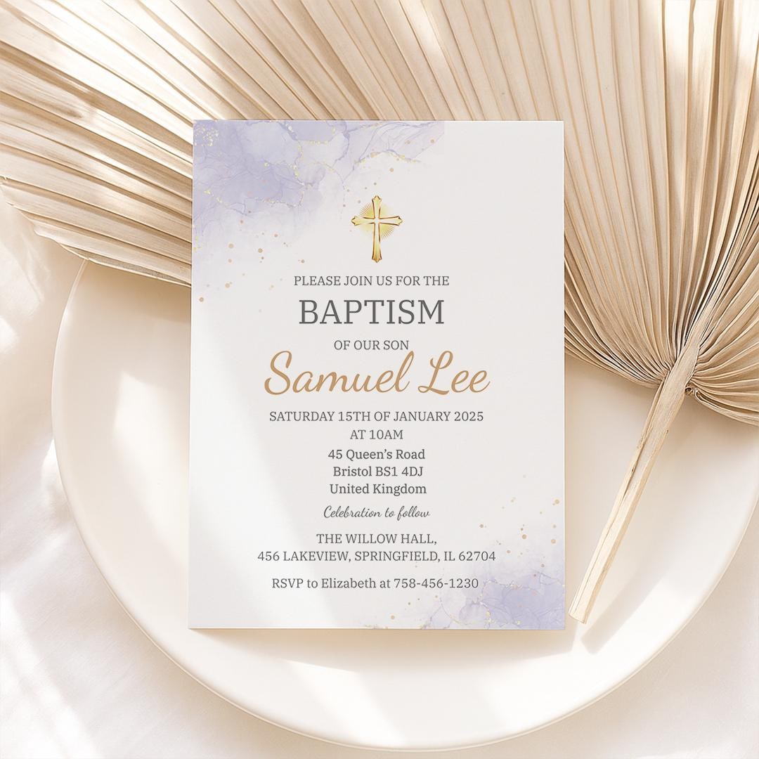 Blue Watercolor Baptism Invitation Template, Printable Baptism Boy ...