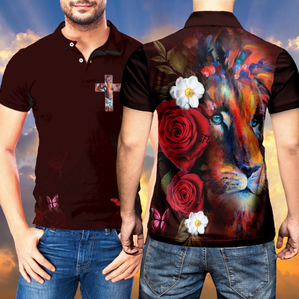 Lion Rose Polo, Jesus Christian Lion Lover Christ, Christian Polo Shirt ...