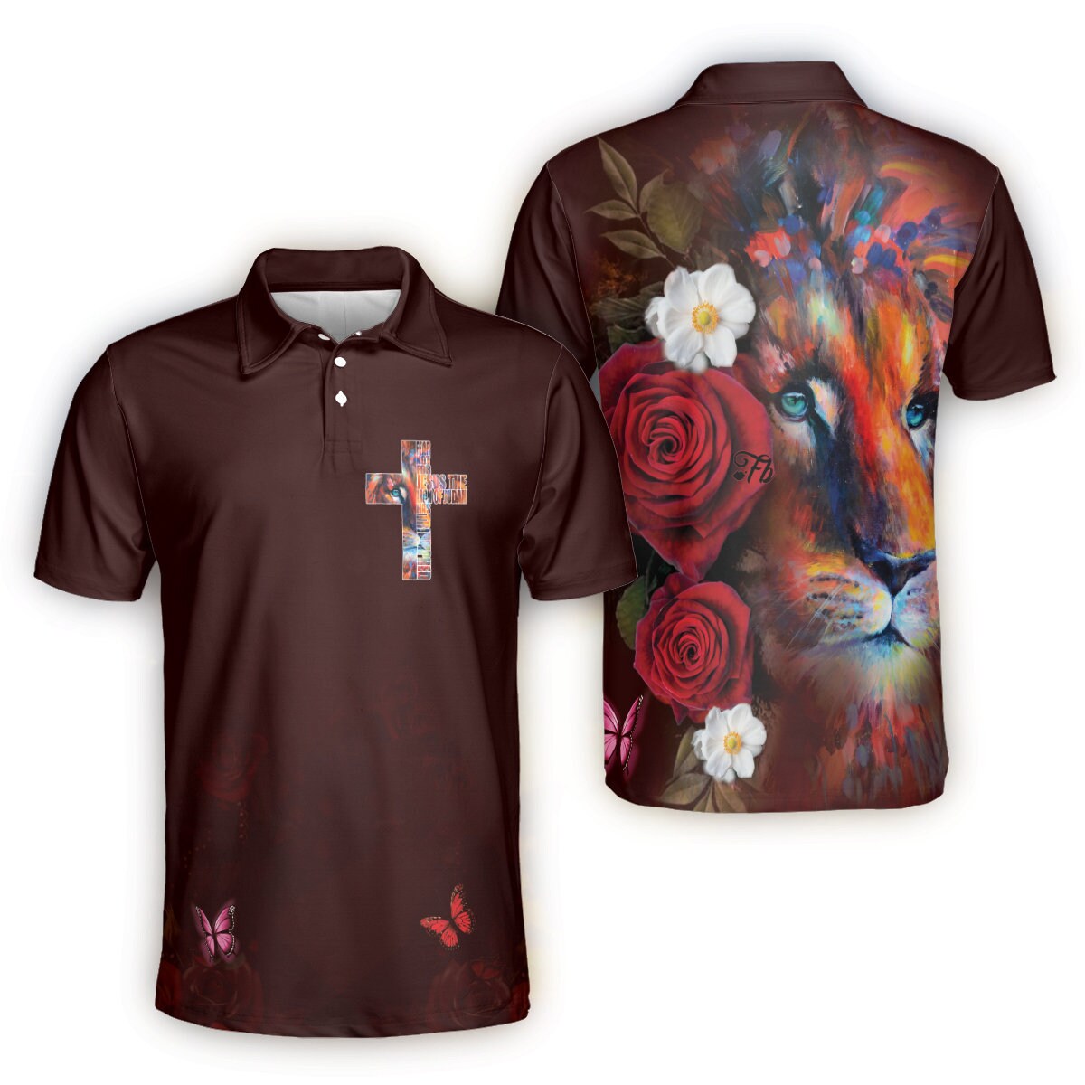 Lion Rose Polo, Jesus Christian Lion Lover Christ, Christian Polo Shirt ...