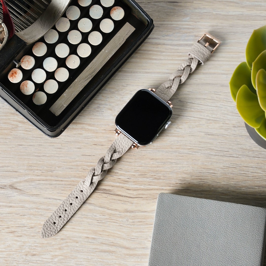 Slim Braided Leather Apple Watch Band: Personalized Women's Strap - Etsy
