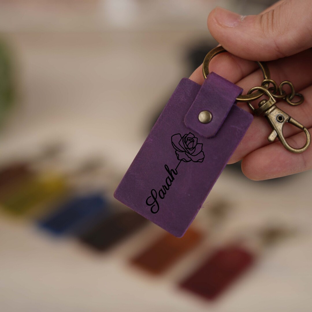 Custom Birth Flower Keychain: Personalized Name Keyring, Birthday Gift ...