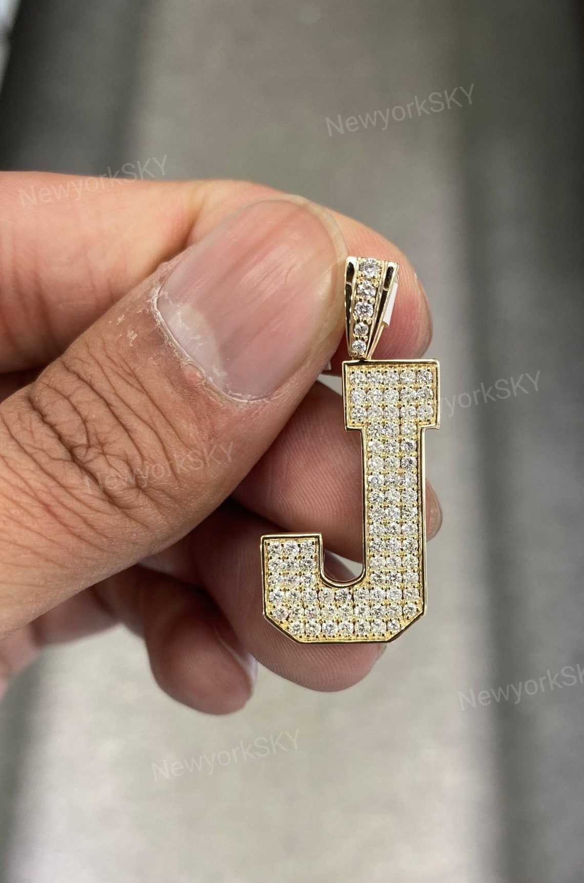 VVS Moissanite Custom j Letter Pendant, Iced Out Custom Pendant, Silver ...