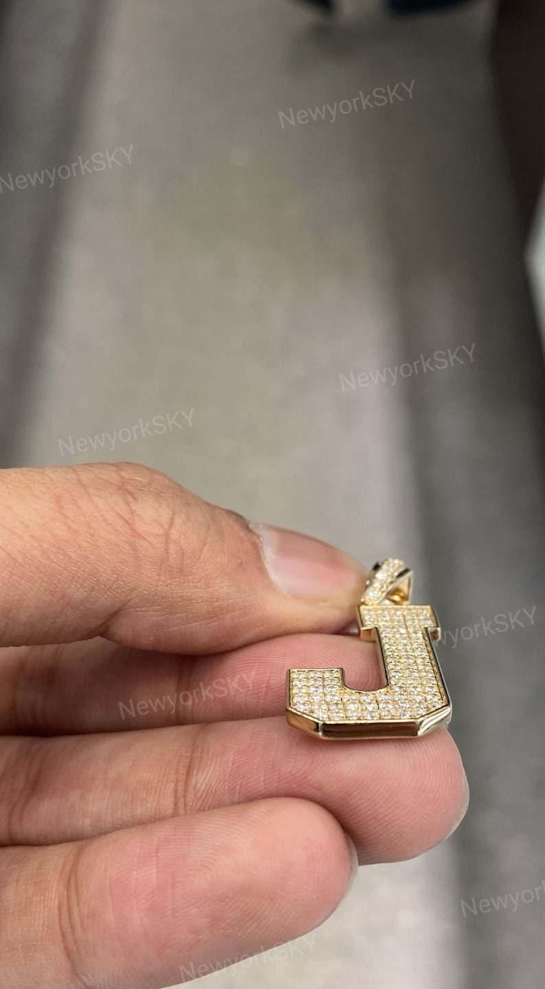 VVS Moissanite Custom j Letter Pendant, Iced Out Custom Pendant, Silver ...