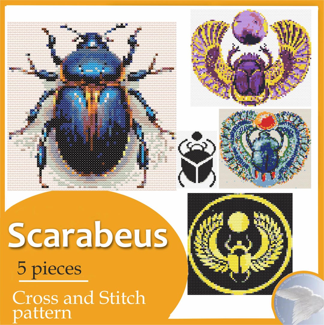 Scarab Beetle Cross Stitch Pattern: Egyptian Mythology Embroidery (PDF ...