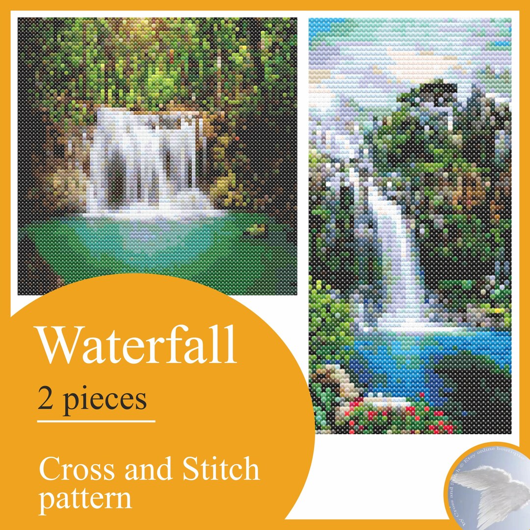 Waterfall Cross Stitch Pattern: Mountain Landscape Embroidery (PDF ...