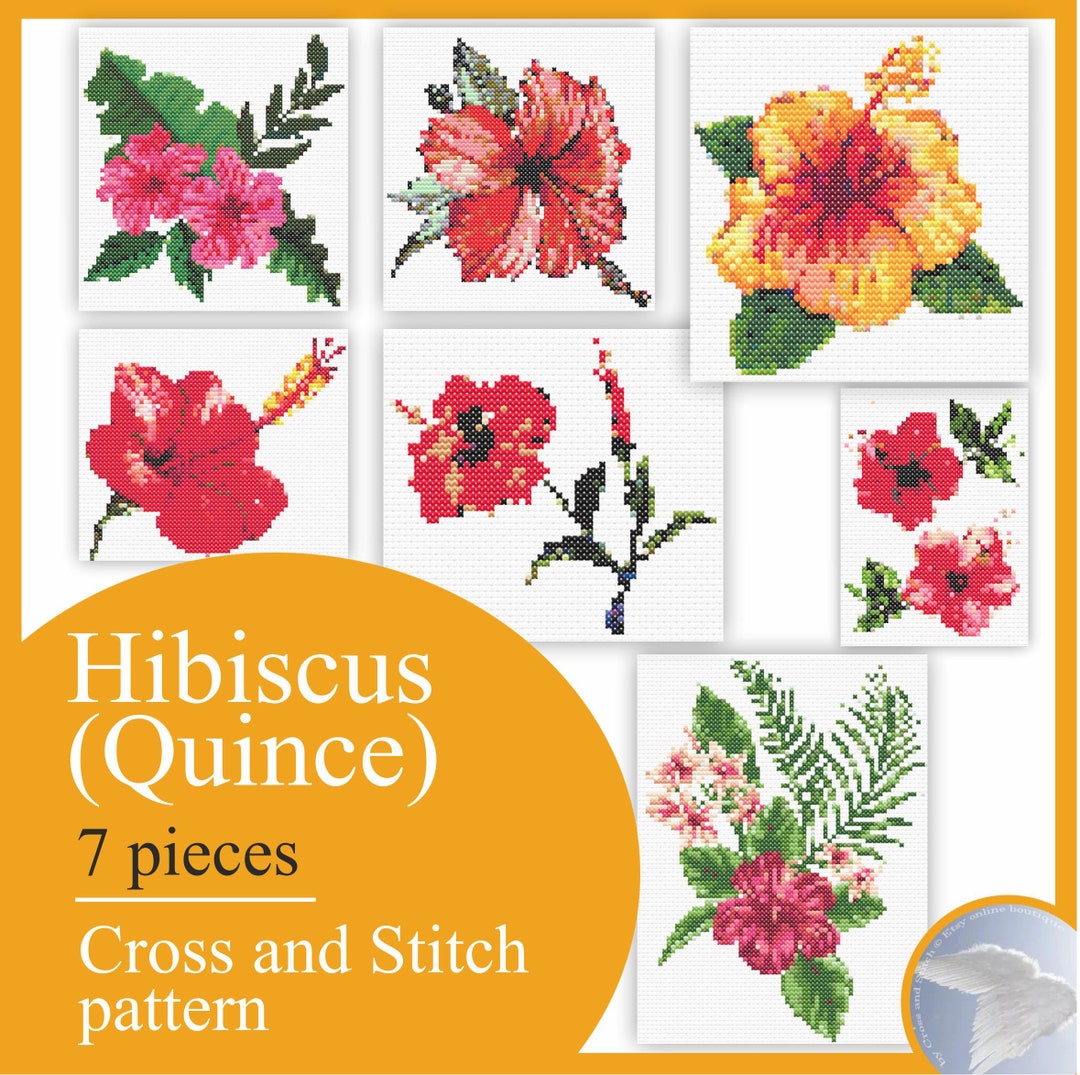 Stylized Drawings of Quince Flowers for Embroidery With a Cross Stitch ...