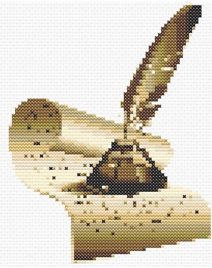 Poetry Symbol Stylized Bird's Feather Drawing Embroidered With a Cross ...