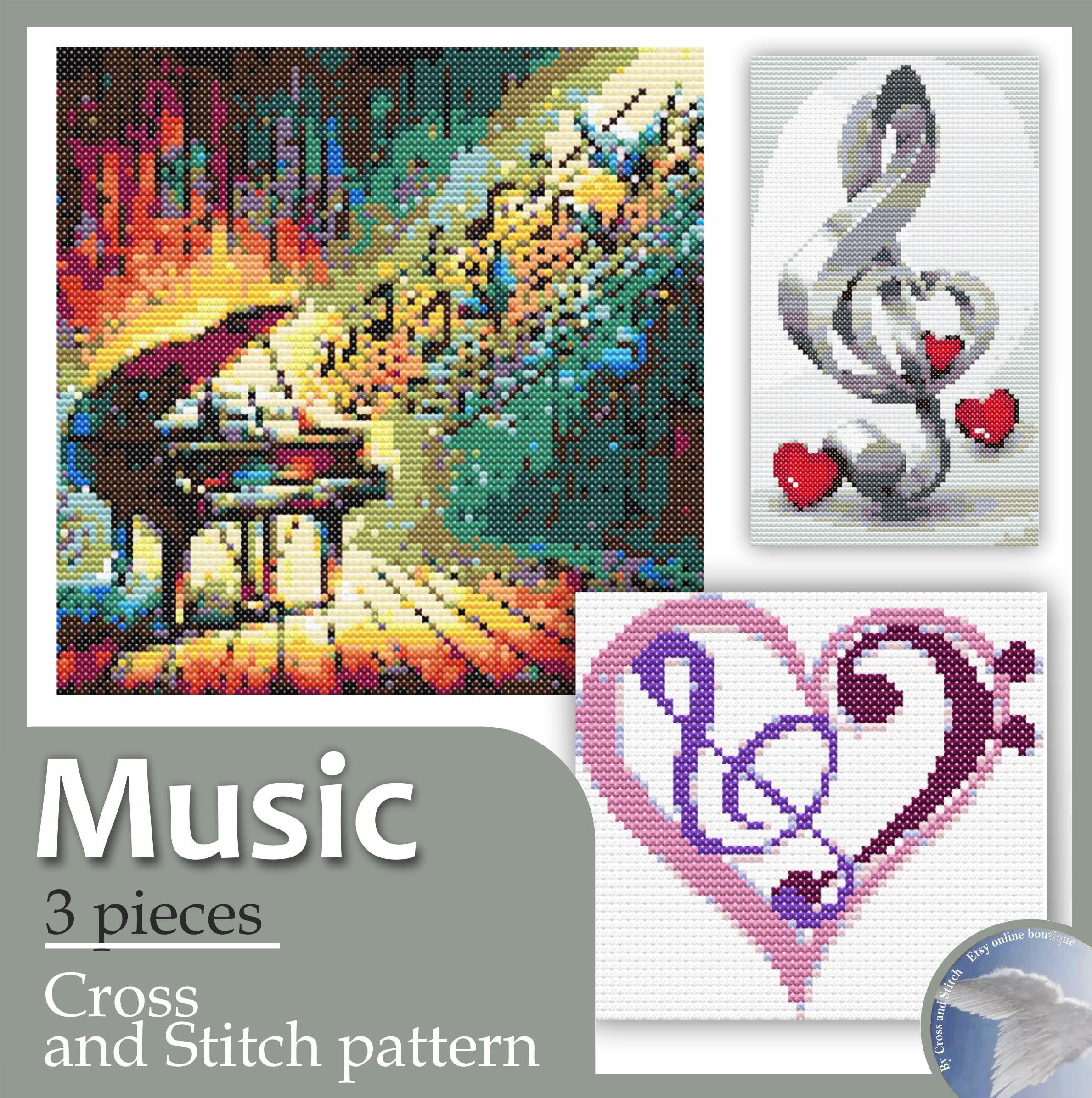 Stylized Images of Musical Symbols. Cross Stitch Pattern Embroidery ...