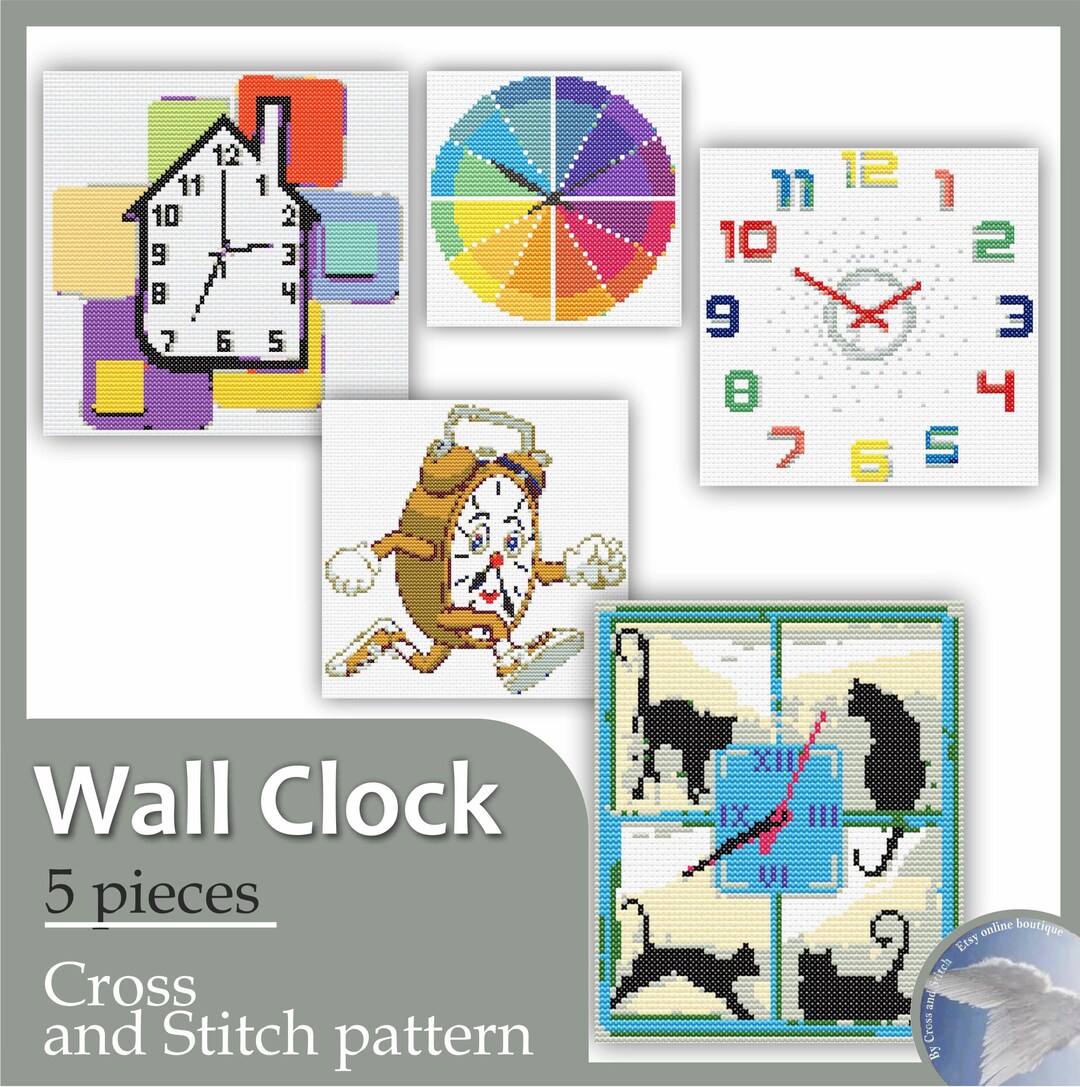 Decorative Playful Wall Clock. Cross Stitch Pattern Embroidery ...