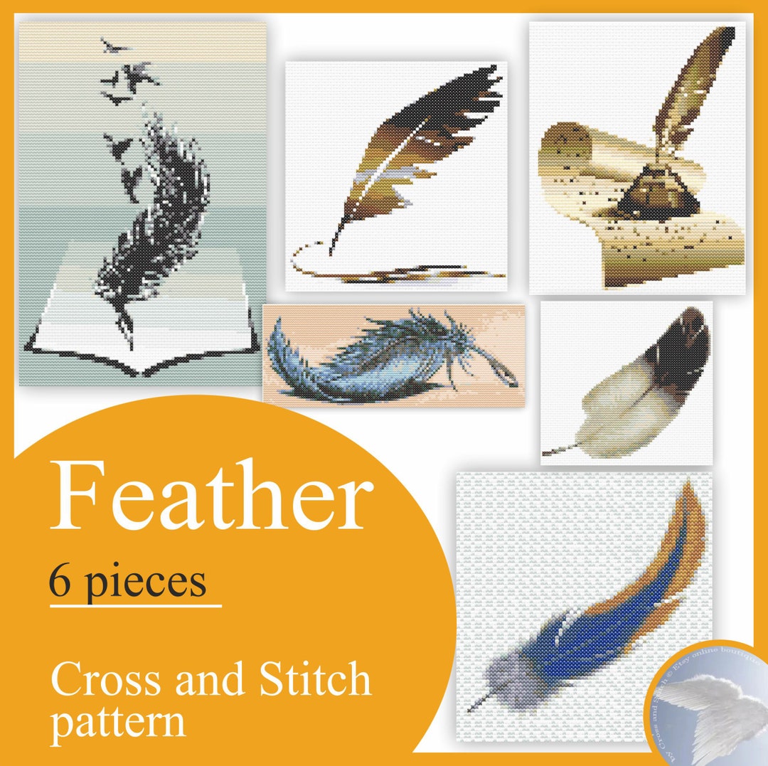 Poetry Symbol Stylized Bird's Feather Drawing Embroidered With a Cross ...