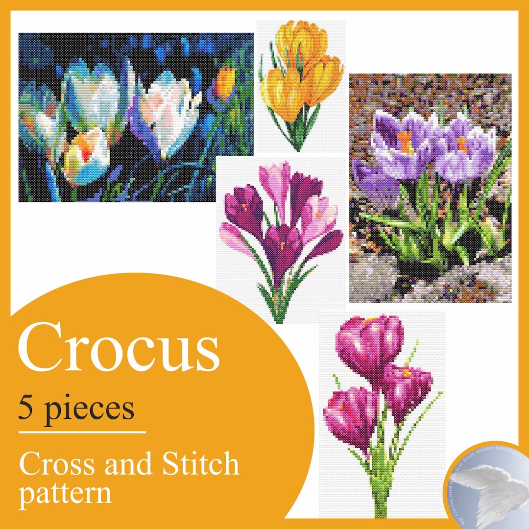 Fragrant Spring Flowers Crocus Cross. Stitch Pattern Embroidery ...