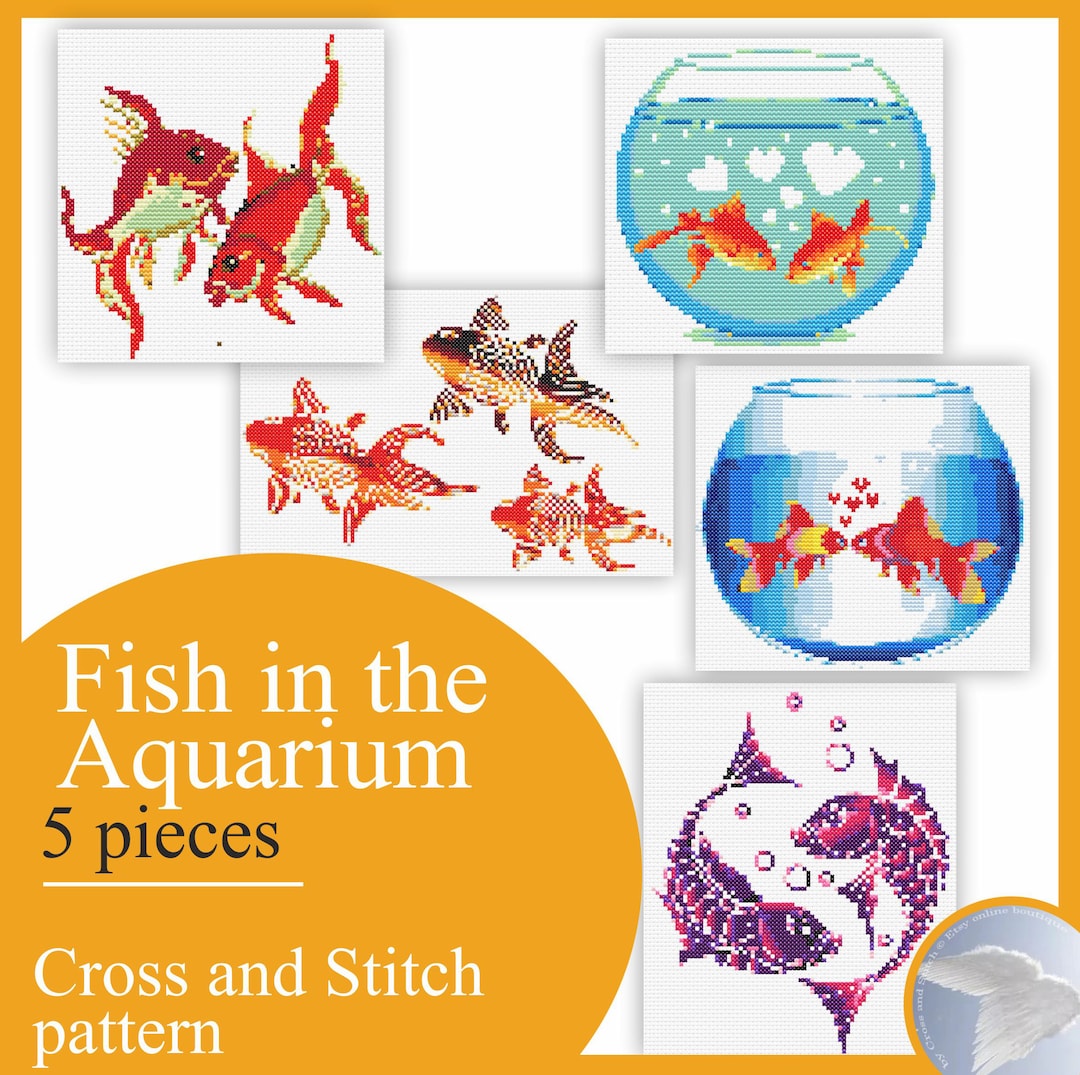 Cheerful Friendly Fish in the Aquarium. Cross Stitch Pattern Embroidery ...