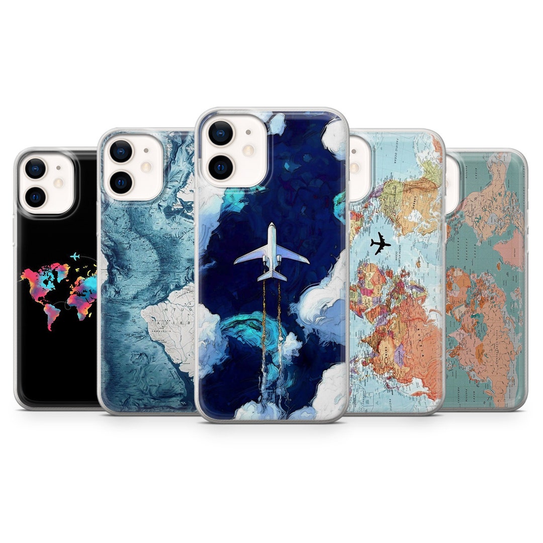 World Map Phone Case Travel Print Cover Fit for iPhone 13, 12, 7, X, XR ...