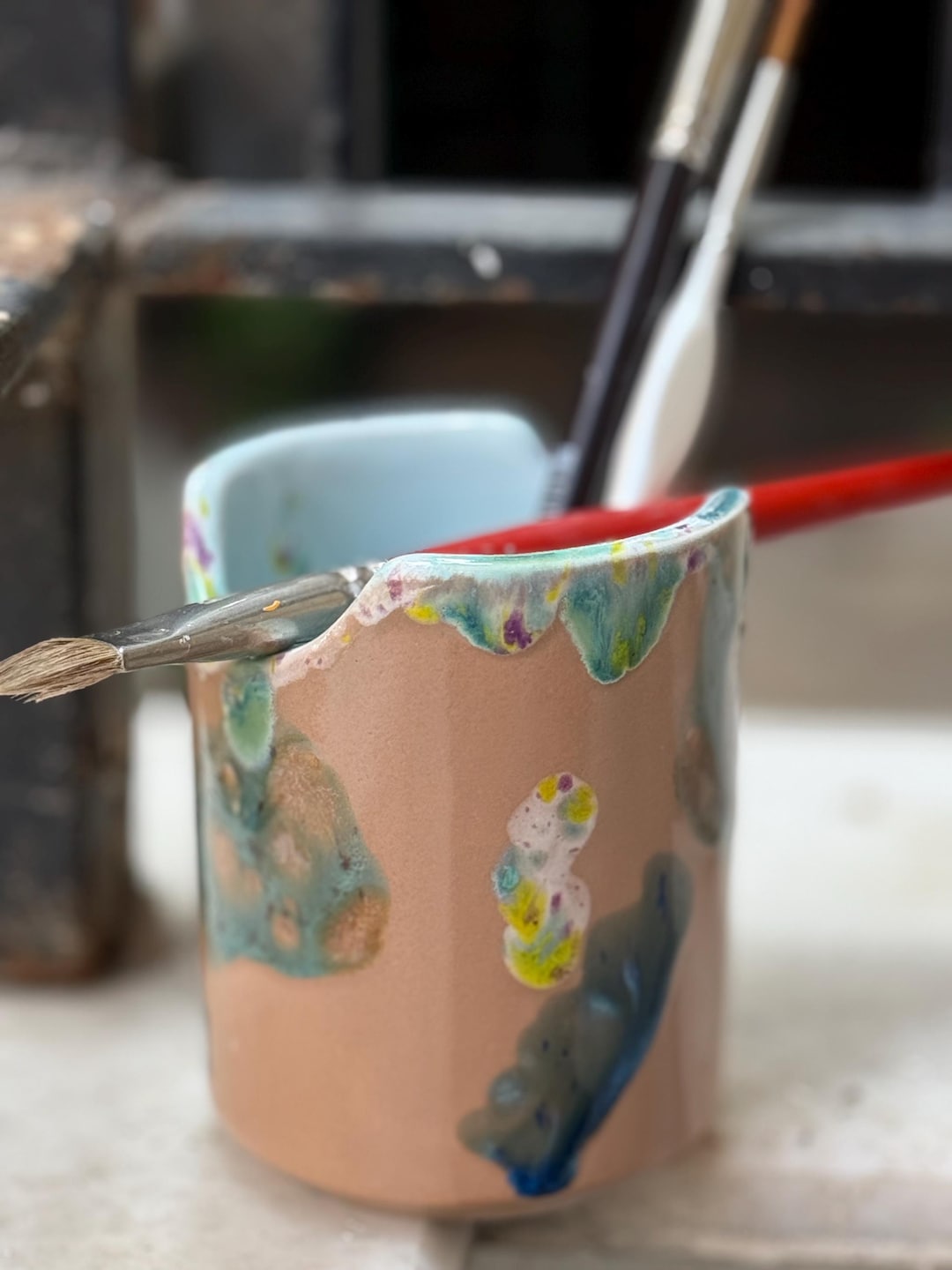 Handmade Ceramic Paint Brush Holder: Watercolor Artist Cup - Etsy