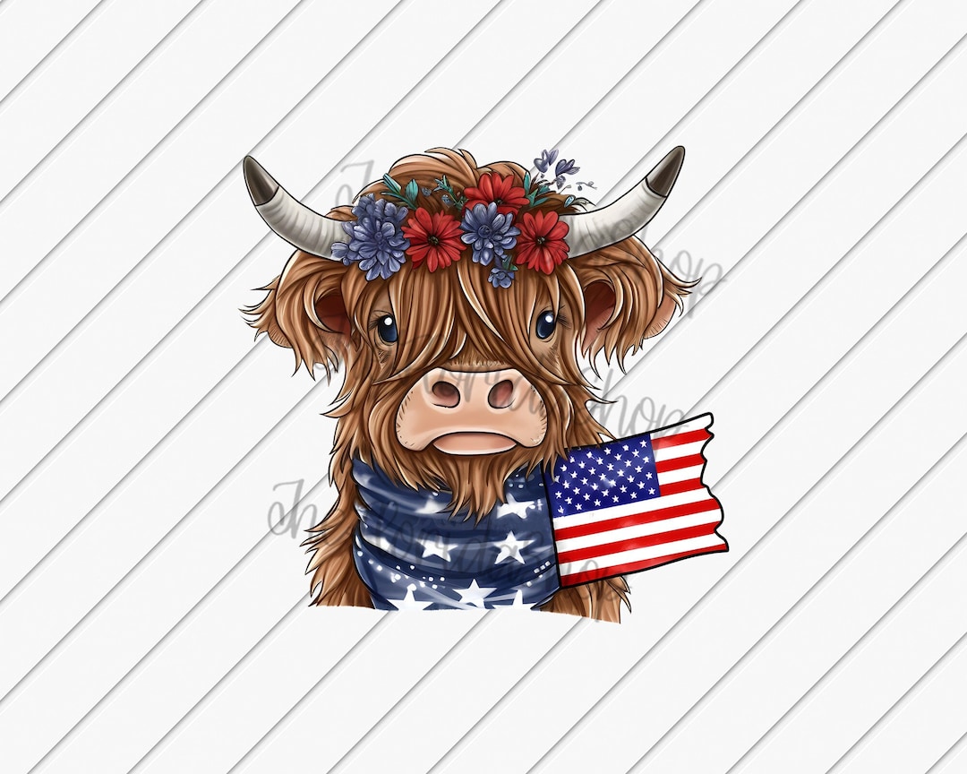 Highland Cow 4th of July Png, American Flag Shaggy Cow, Western Png,red ...